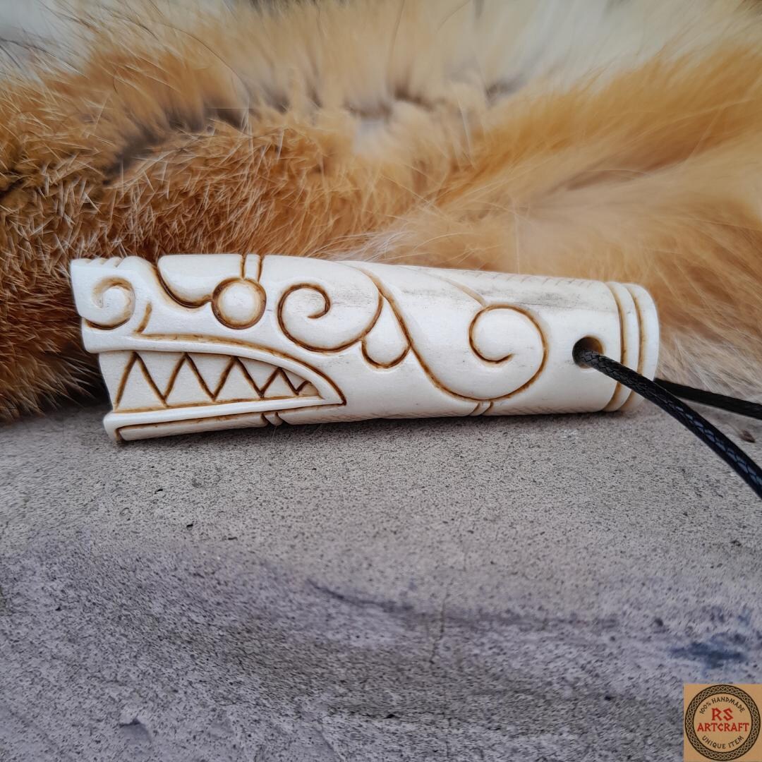 Hand-carved Viking Dragon Head Pendant – Moose Antler Norse Amulet With ...
