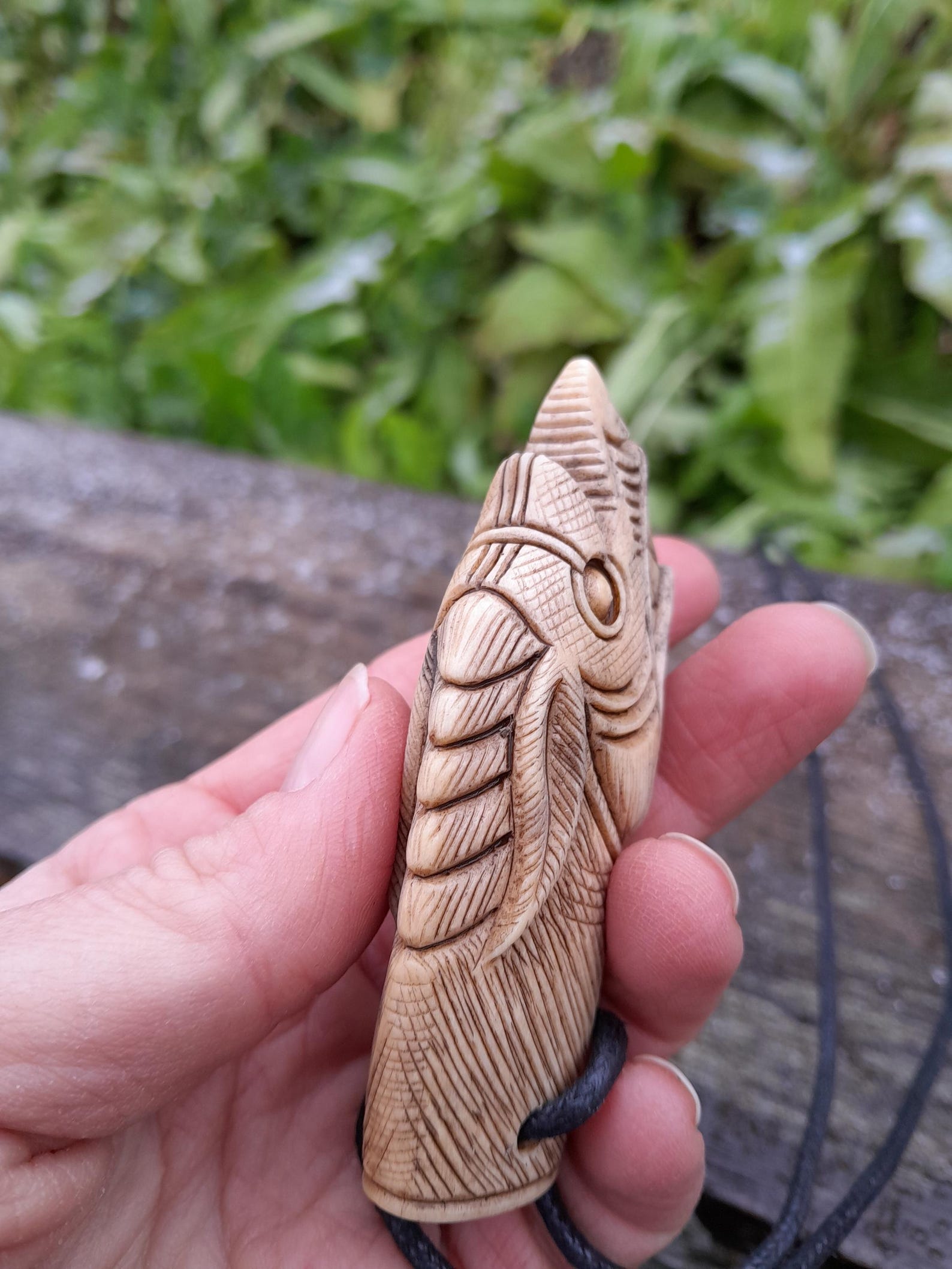 Massive Hand-carved Wolf Amulet. Fenrir. Viking Jewelry With Fehy Rune ...