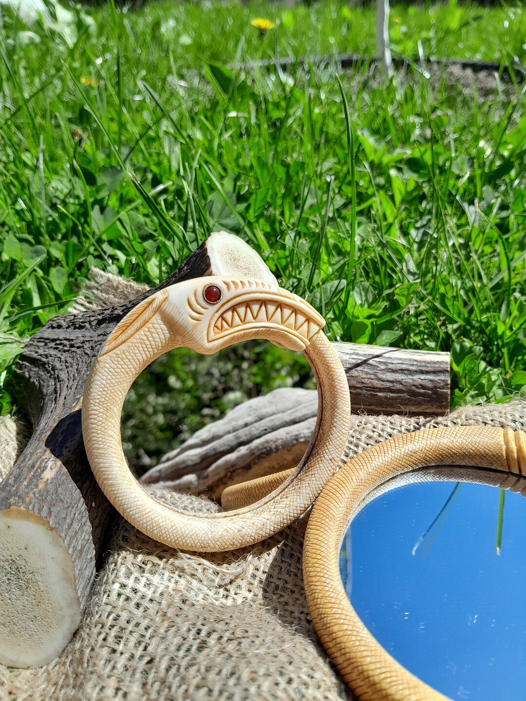 Beautiful and Unique Hand Carved Viking Mirror. Ouroboros, World Snake ...