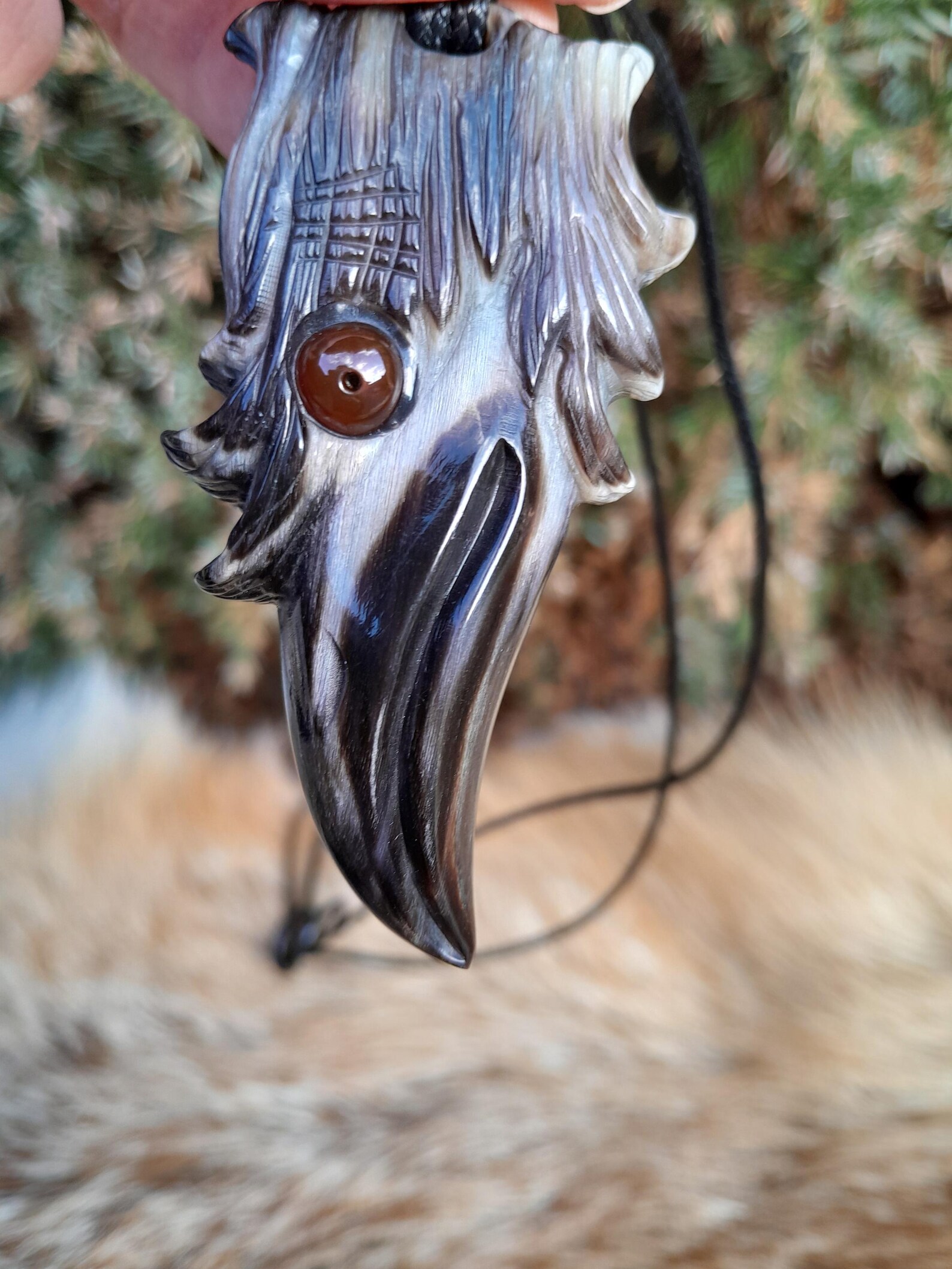 Hand Carved Bone Raven Amulet Necklace, Norse Pagan Viking Jewelry - Etsy