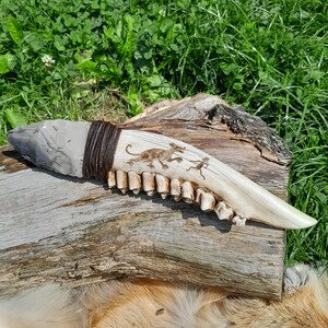Ritual, Shamanic Long Knife. Neolithic Stone Dagger With Jawbone Handle ...