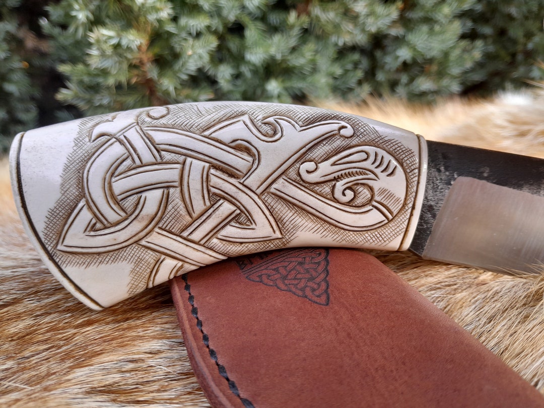 Unique Viking Style Knife With Leather Sheath and Hand-carved - Etsy