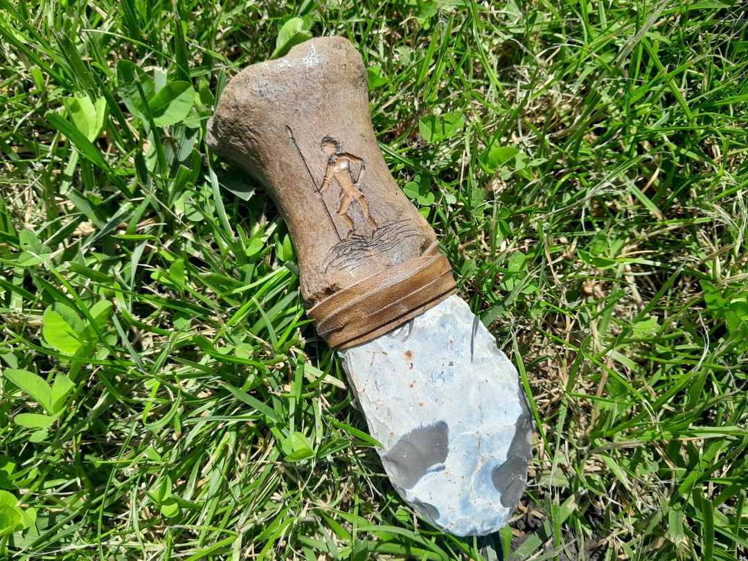 Stone Age Knife With the Flint Blade. Primitive, Pagan Tool. Primitive ...