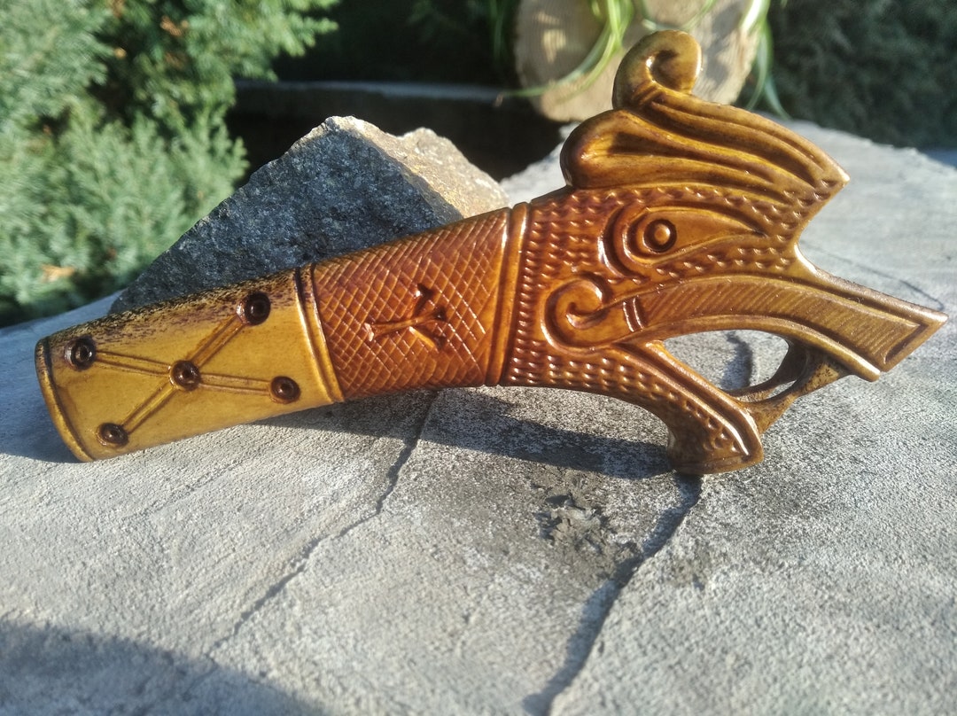 Hand Carved Handle to the Knife With Dragon's Head. Viking Drekar ...