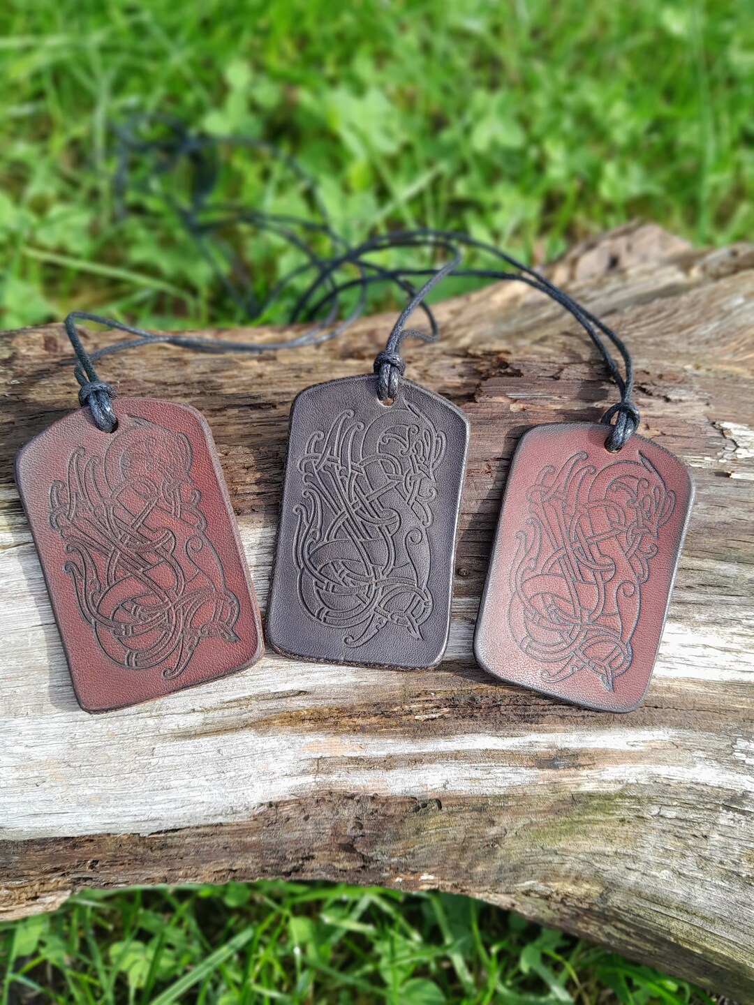 Handmade Viking Leather Amulet, Brown/black Norse Jewelry. Celtic ...