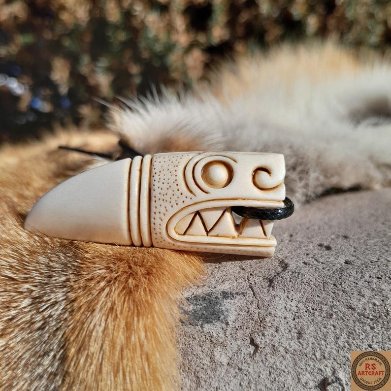Hand-carved Moose Antler Dragon Amulet With Algiz Rune: Viking Drakkar ...