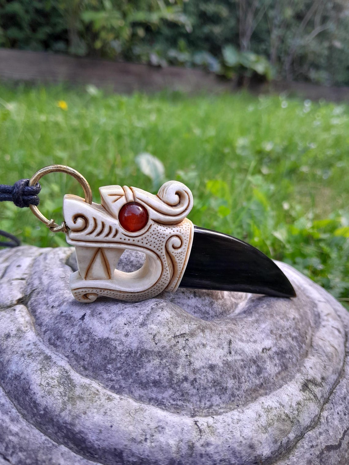 Viking Dragon Amulet, Hand-carved Moose Antler & Buffalo Horn Pendant ...