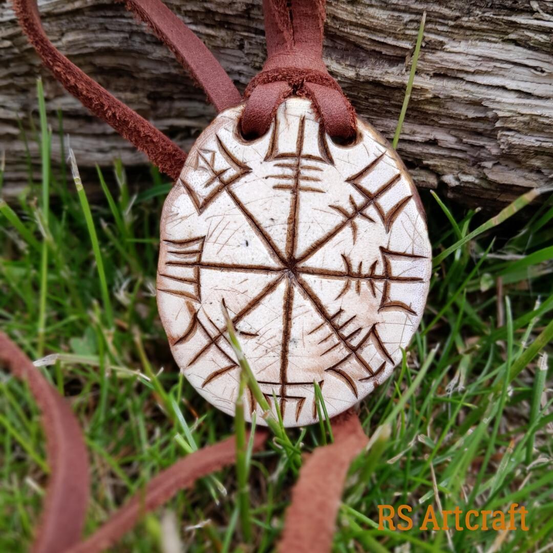 Hand Carved Moose Antler Viking Compass Vegvisir Pendant - Etsy