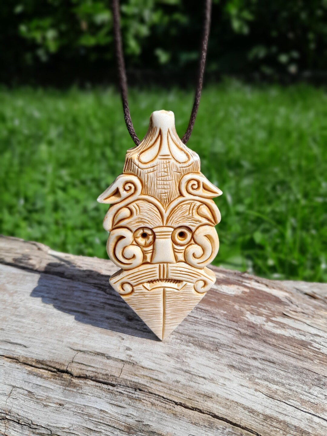Unique Hand-carved Viking God Odin Face Pendant With Ravens and Wolf ...