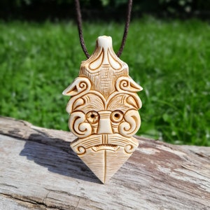Unique Hand-carved Viking God Odin Face Pendant With Ravens and Wolf ...