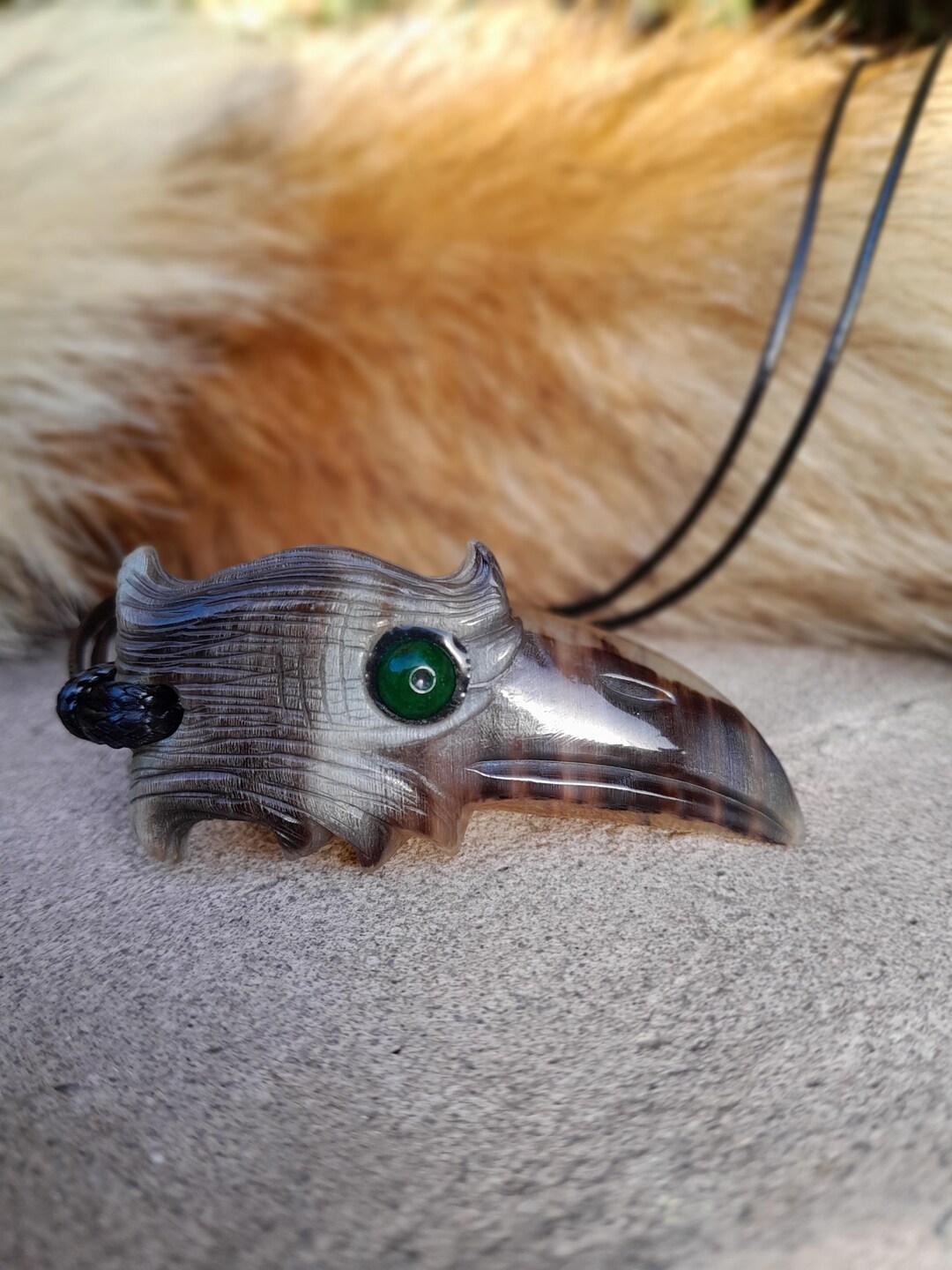 Unique Viking Black Raven Amulet With Green Eye. Raven of Odin Jewelry ...