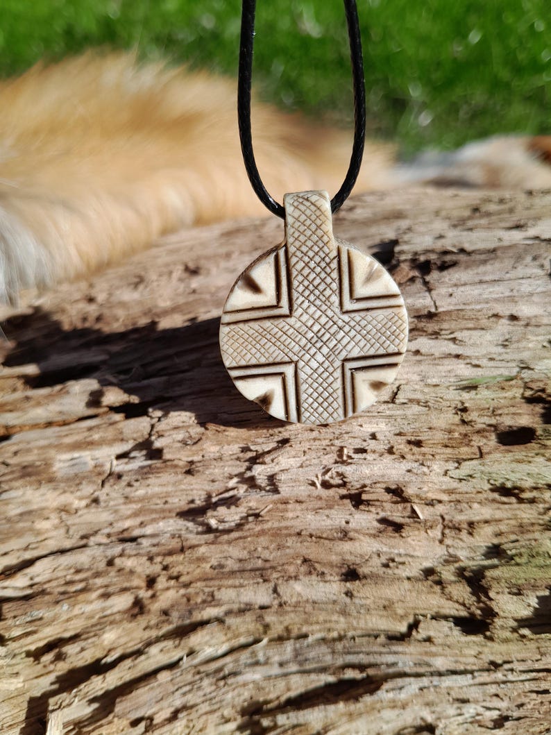 Moose Antler Hand-carved Norse Sun Cross Amulet. Solar Wheel Pendant ...