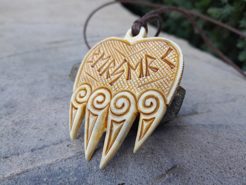 Viking Bear Paw Necklace, Norse Bear Amulet With Algiz Rune, Berserker ...