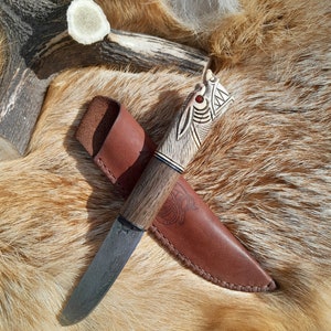 Handmade Vikings Rune Knife "wolf" With Leather Sheath. Antler and Wood ...