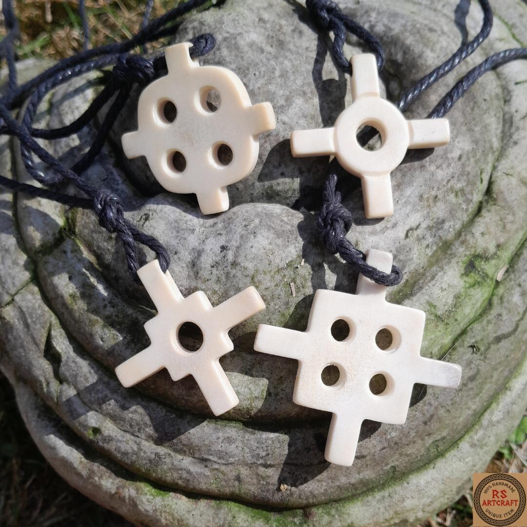 Viking Solar Cross Necklace, Norse Sun Wheel Amulet, Moose Antler ...
