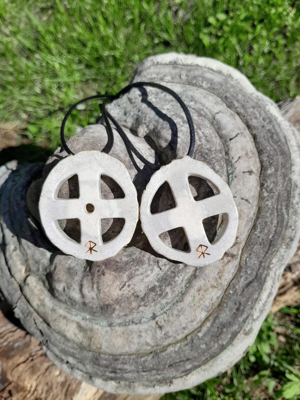 Moose Antler Hand-carved Solar Cross / Sun Cross Amulets With Carnelian ...