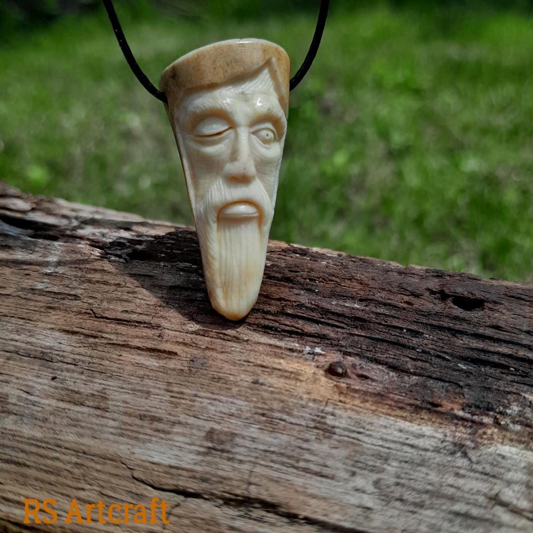 Hand-carved Moose Antler Odin Amulet: Algiz Rune, Viking Pagan Talisman ...