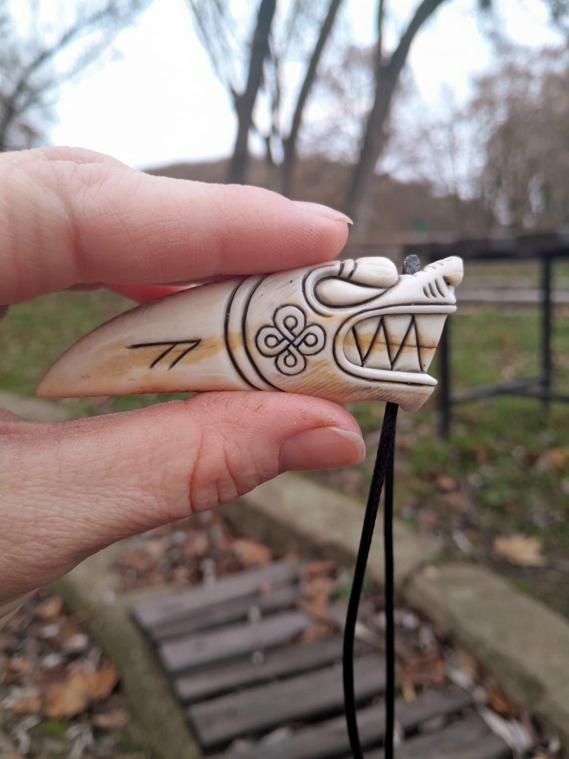 Dragon Head Moose Antler Amulet – Hand-carved Viking Pendant With Algiz ...