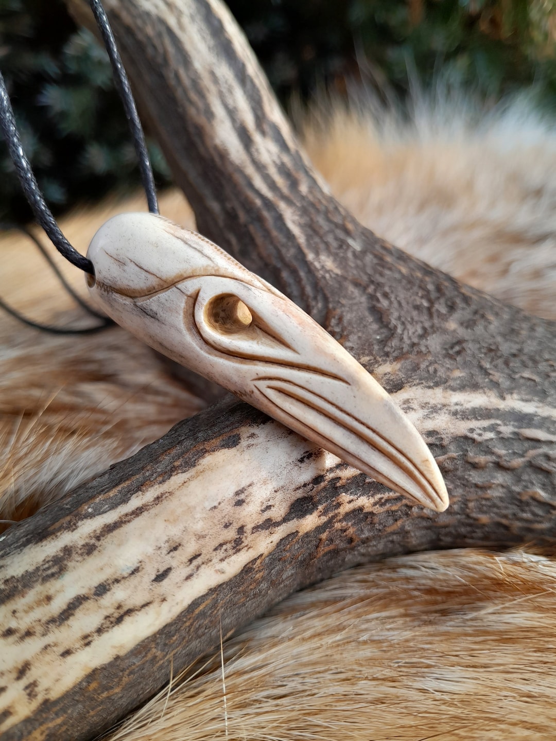 Hand-carved Raven Skull Amulet. Viking, Celtic Jewelry. Huginn Muninn ...