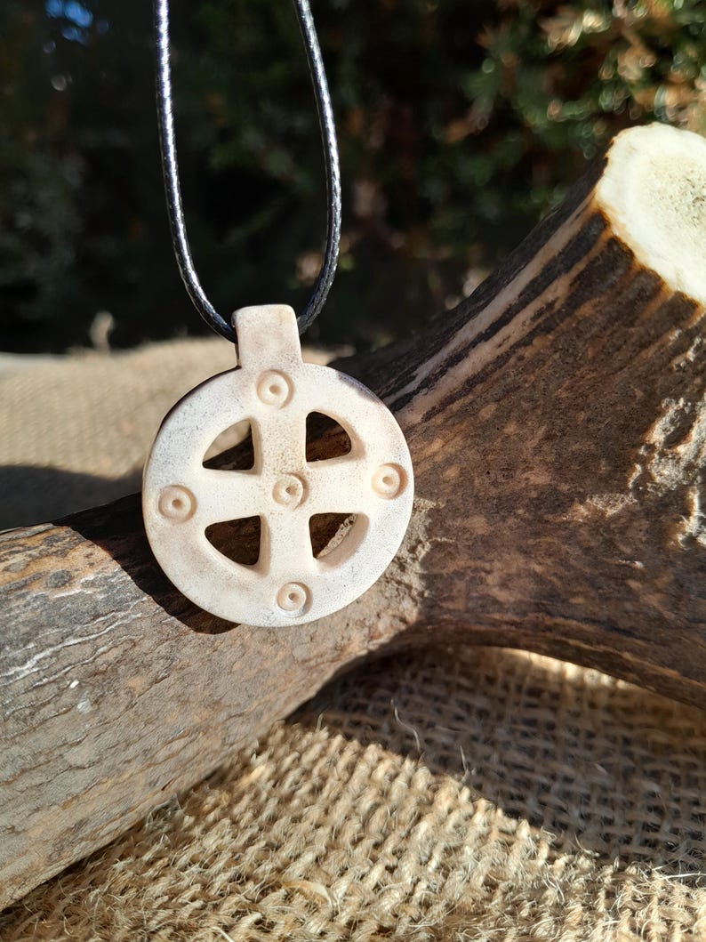Handmade Sun Wheel Pendant сarved From Moose Antler – Viking Amulet ...
