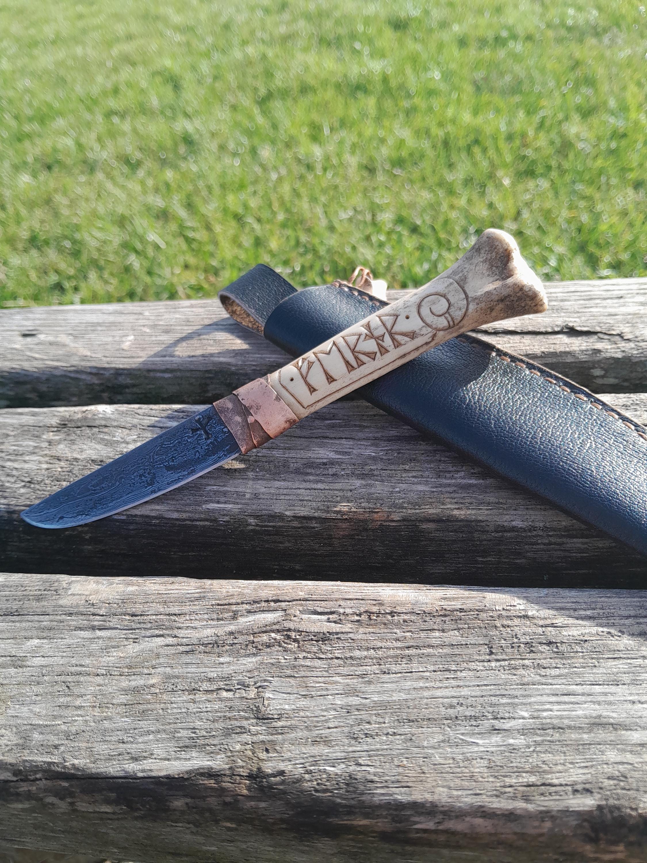 Handmade Vikings Small Pocket Knife "fenrir" With Bone Handle and ...