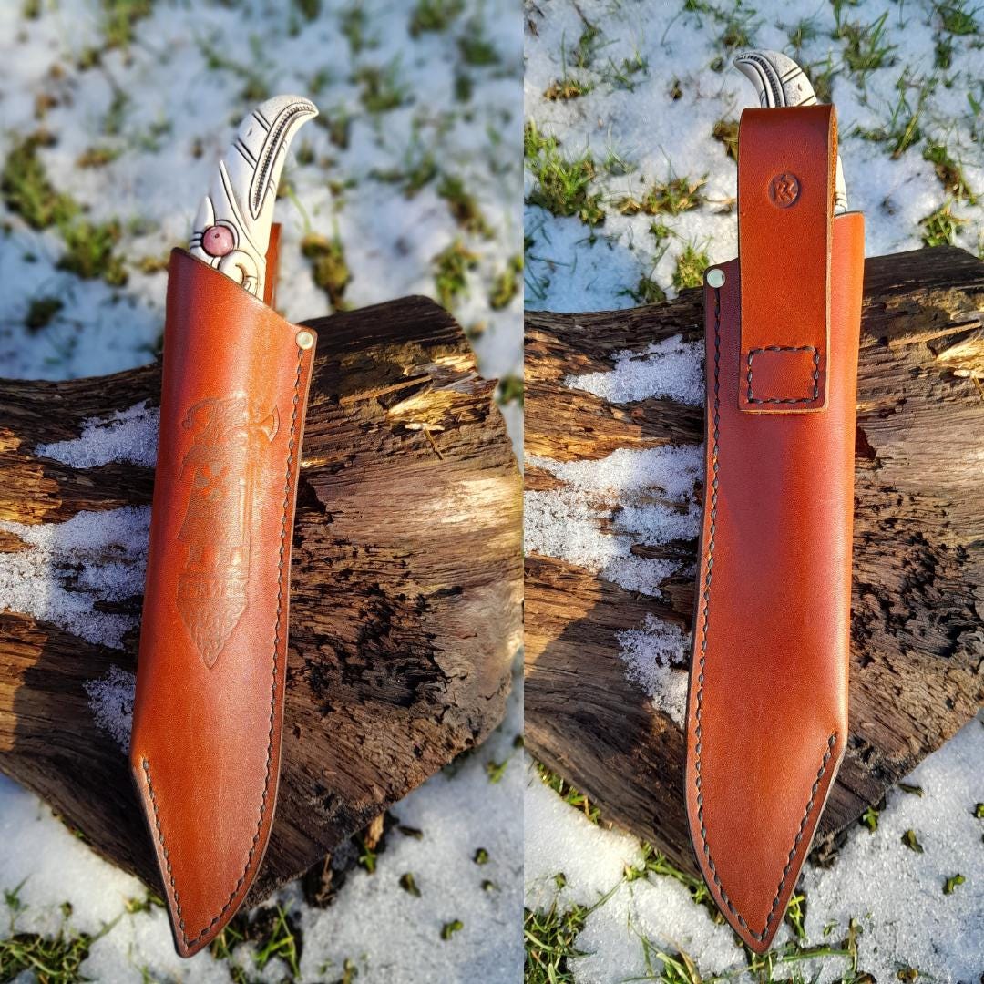 Nordic Viking Seax With Raven Head and Triquetra. Hand-carved Handle ...