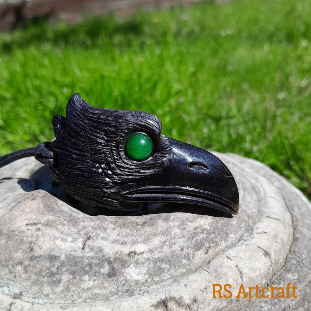Hand-carved Buffalo Horn Raven Amulet: Viking Norse Pagan Pendant - Etsy