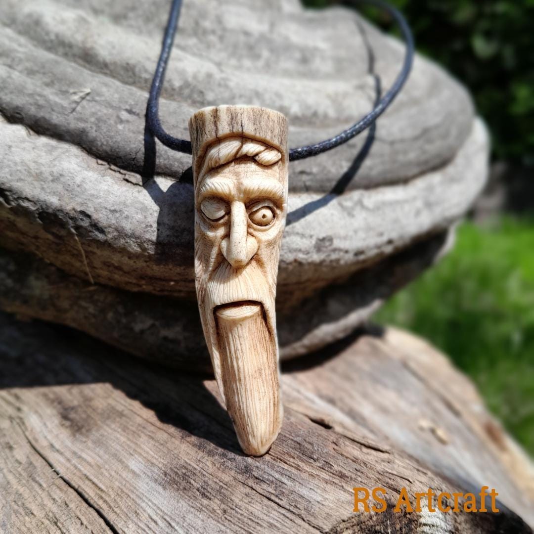 Hand-carved Odin Amulet: Moose Antler Pendant, Viking Helm of Awe - Etsy