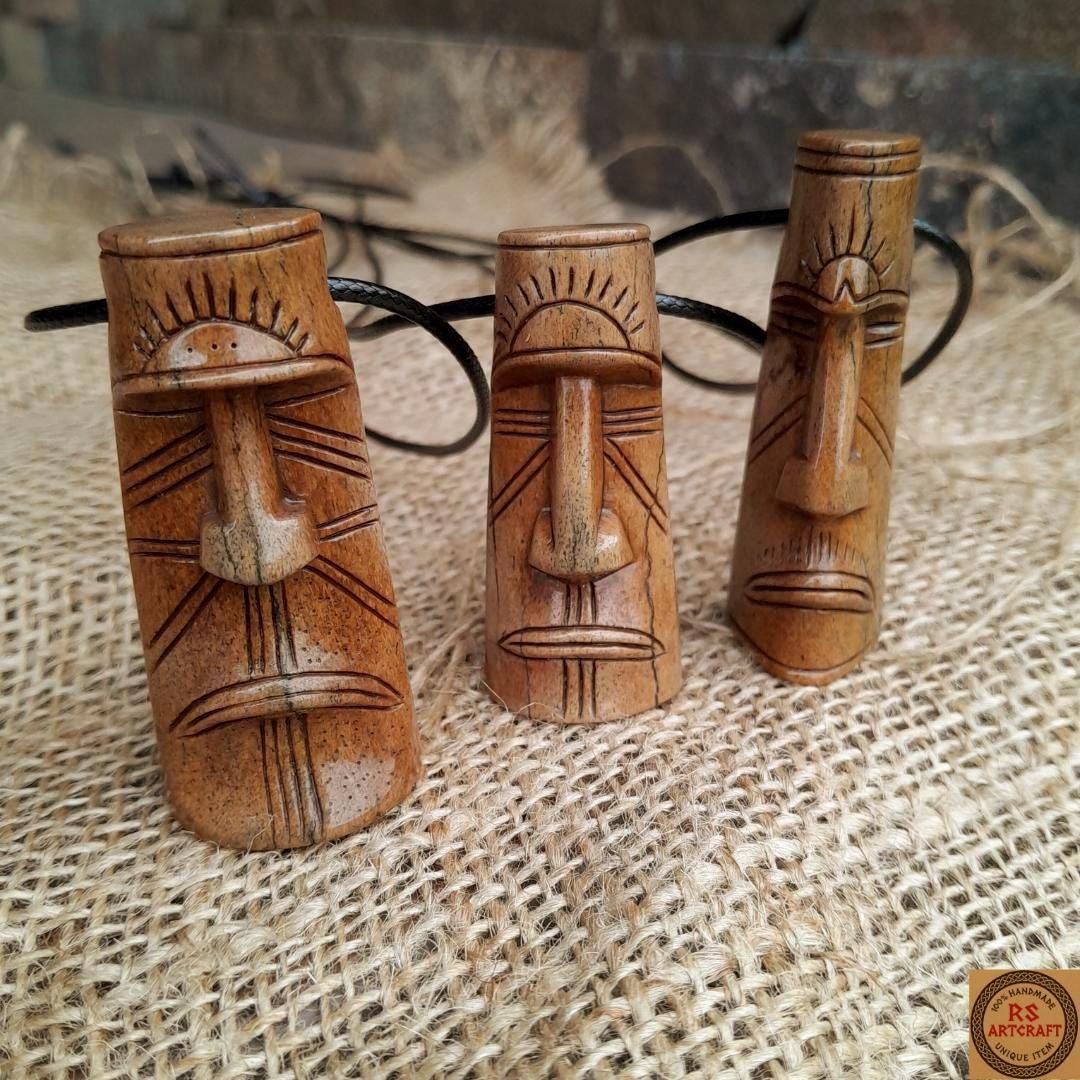 Hand-carved Bone Moai Pendant Necklace Inspired by Easter Island ...