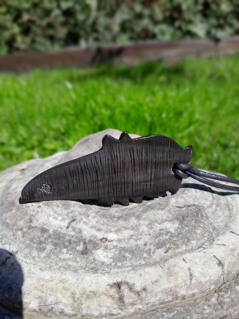 Hand-carved Buffalo Horn Raven Amulet: Viking Odin Pendant With Red ...