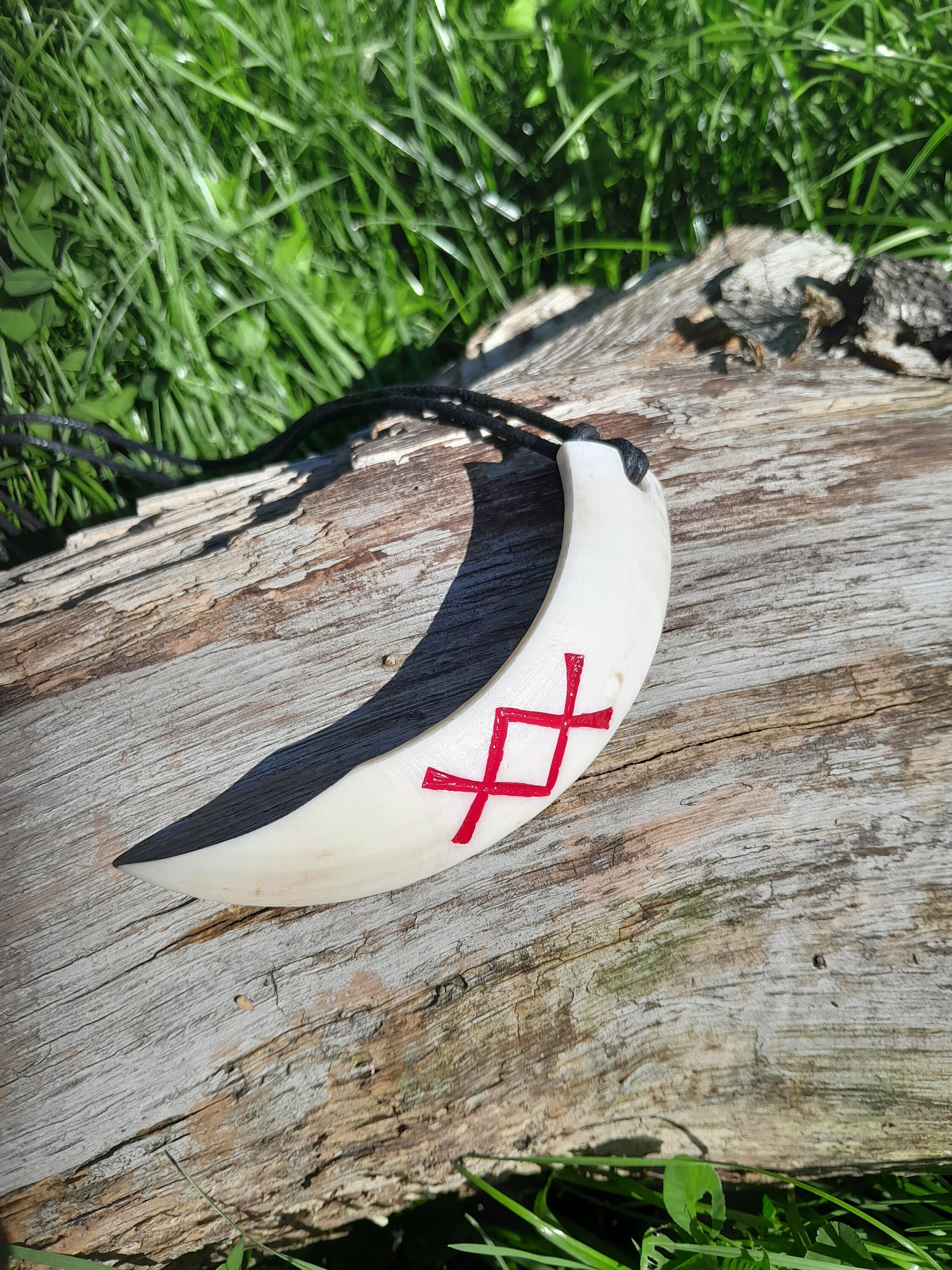 Viking’s Style Amulet With Ingwaz Rune, Fang Necklace, Tribal Jewelry ...