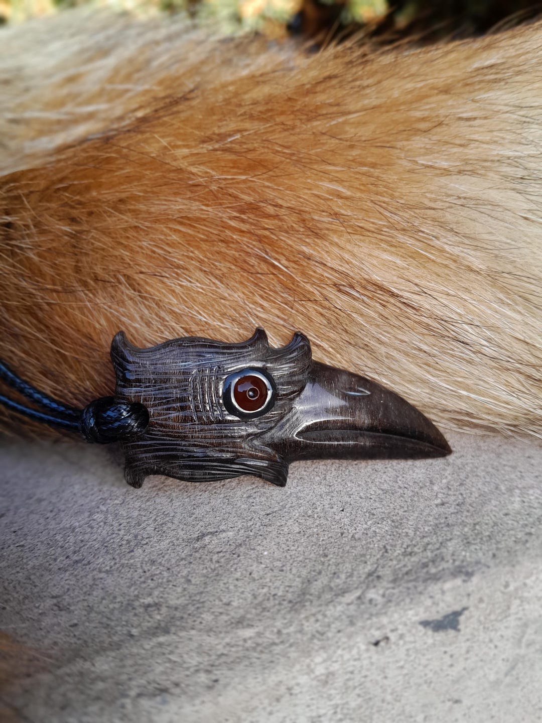 Viking and Nordic Raven Amulet With Red Eye and Tiwaz Rune. Unique ...