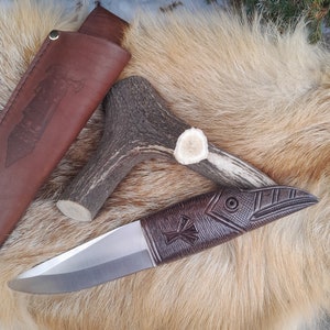 Viking Motifs Knife With Raven Head and Algiz Rune. Odin's Ravens ...