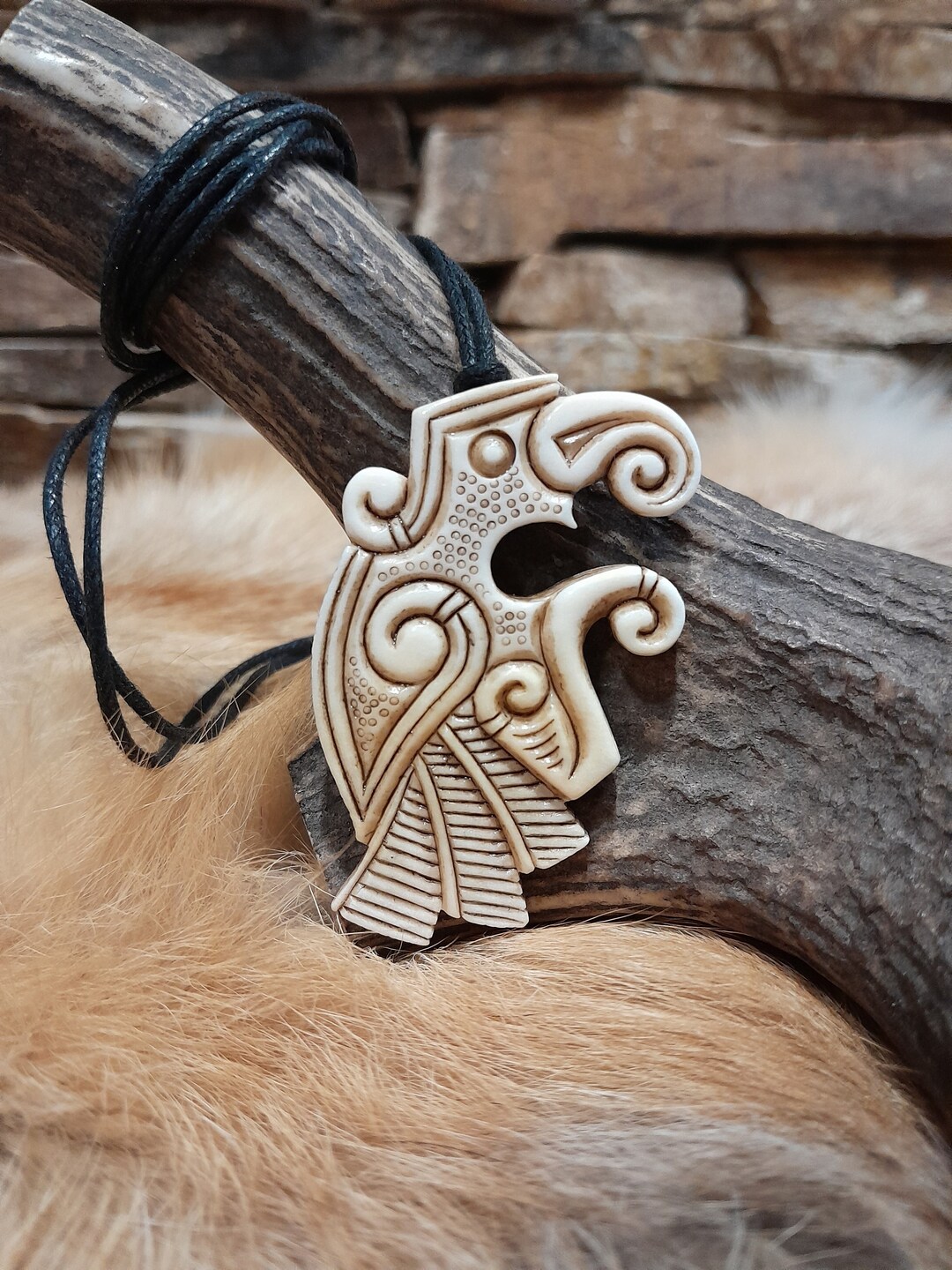 Hand-carved Vendel Raven Amulet of Viking Era. Odins Raven Pendant ...
