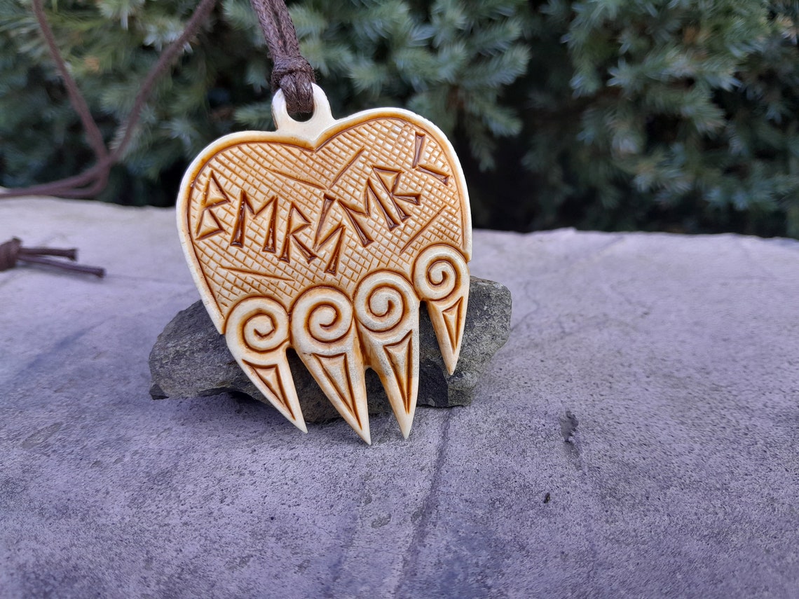 Viking Bear Paw Necklace Norse Bear Amulet With Algiz Rune - Etsy