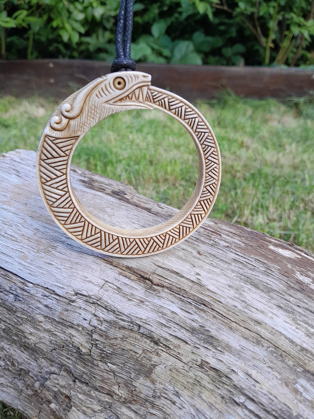 Unique Hand Carved Ouroboros Circle Talisman, Midgard Jormungandr ...