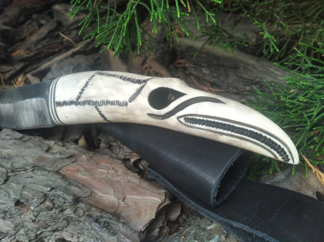 Viking Pocket Knife With Leather Sheath, Odins Raven Handle, Norse ...
