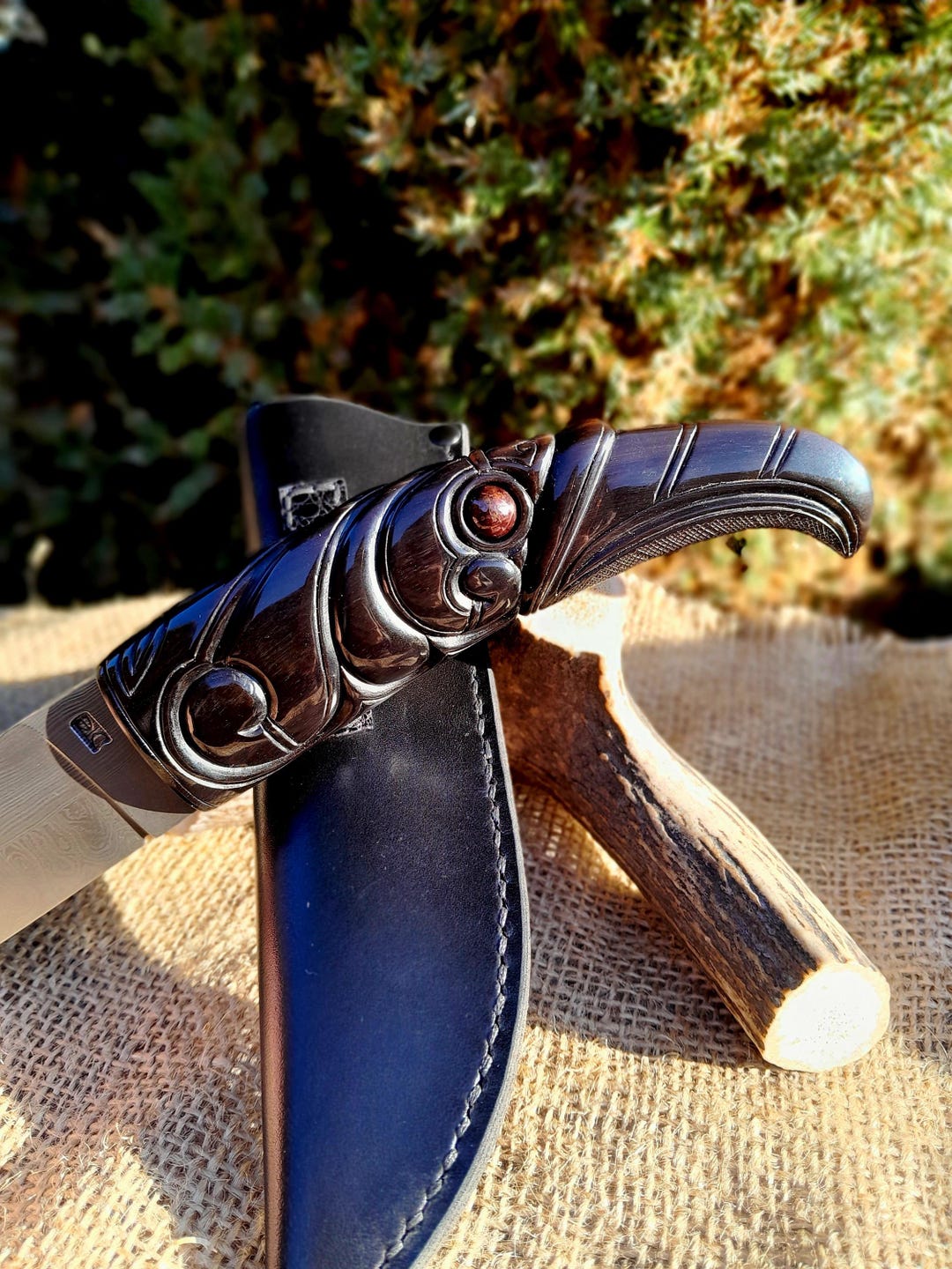 Nordic Viking Knife With Raven Head and Triquetra. Hand-carved Handle ...