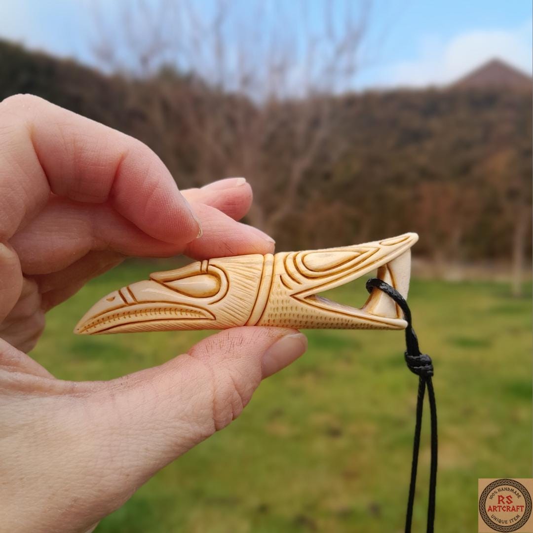 Viking Dragon and Raven Pendant, Hand-carved Moose Antler Norse Amulet ...
