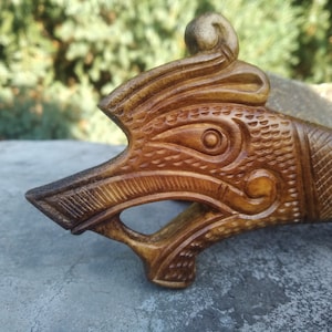 Hand Carved Handle to the Knife With Dragon's Head. Viking Drekar ...