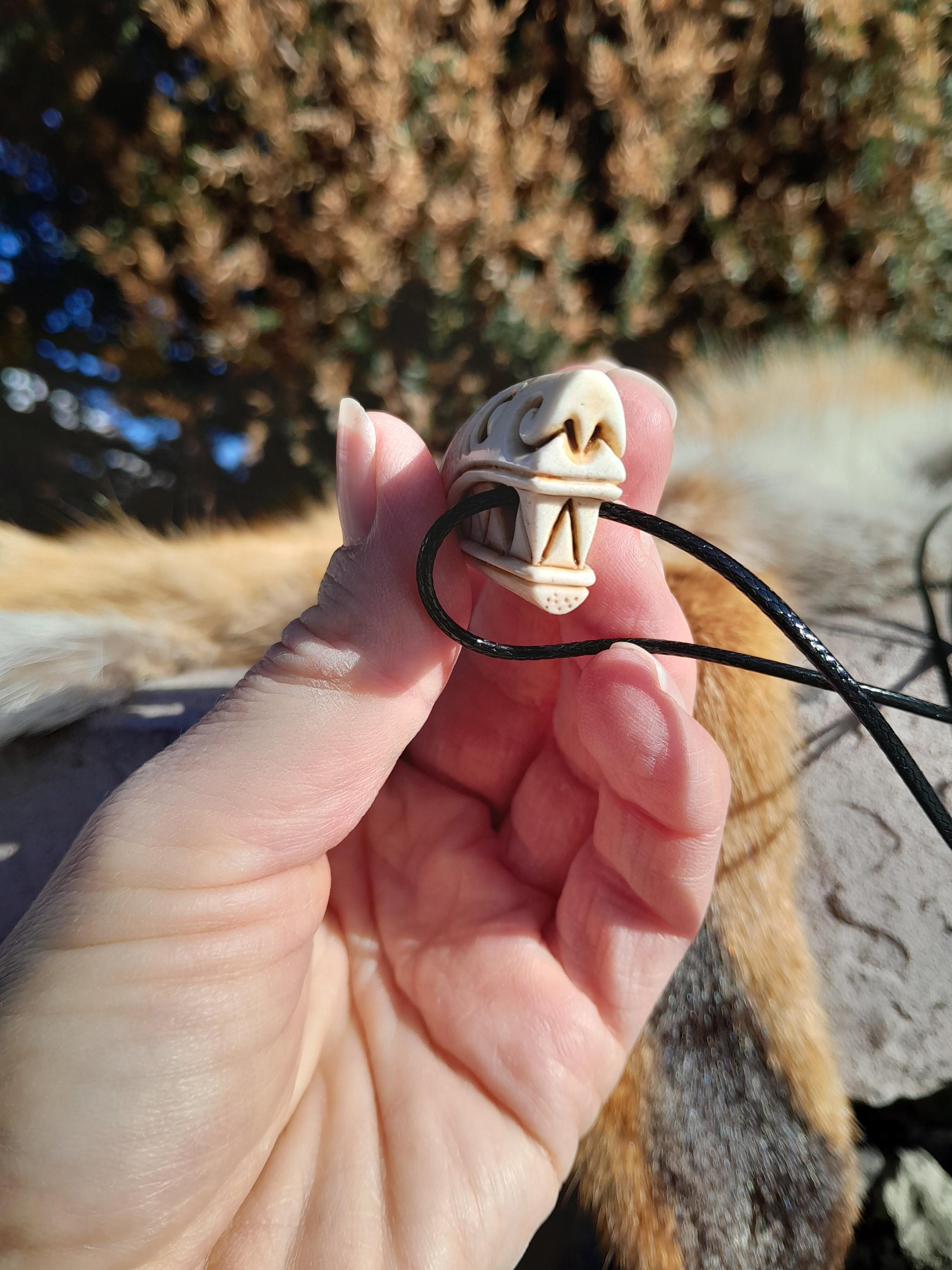 Hand-carved Moose Antler Dragon Amulet With Algiz Rune: Viking Drakkar ...
