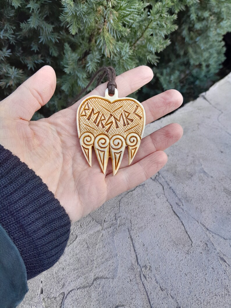 Viking Bear Paw Necklace, Norse Bear Amulet With Algiz Rune, Berserker ...