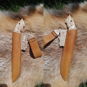 Exclusive Vikings Knife \ Seax With Leather Sheath. Hand-carved Dragon ...