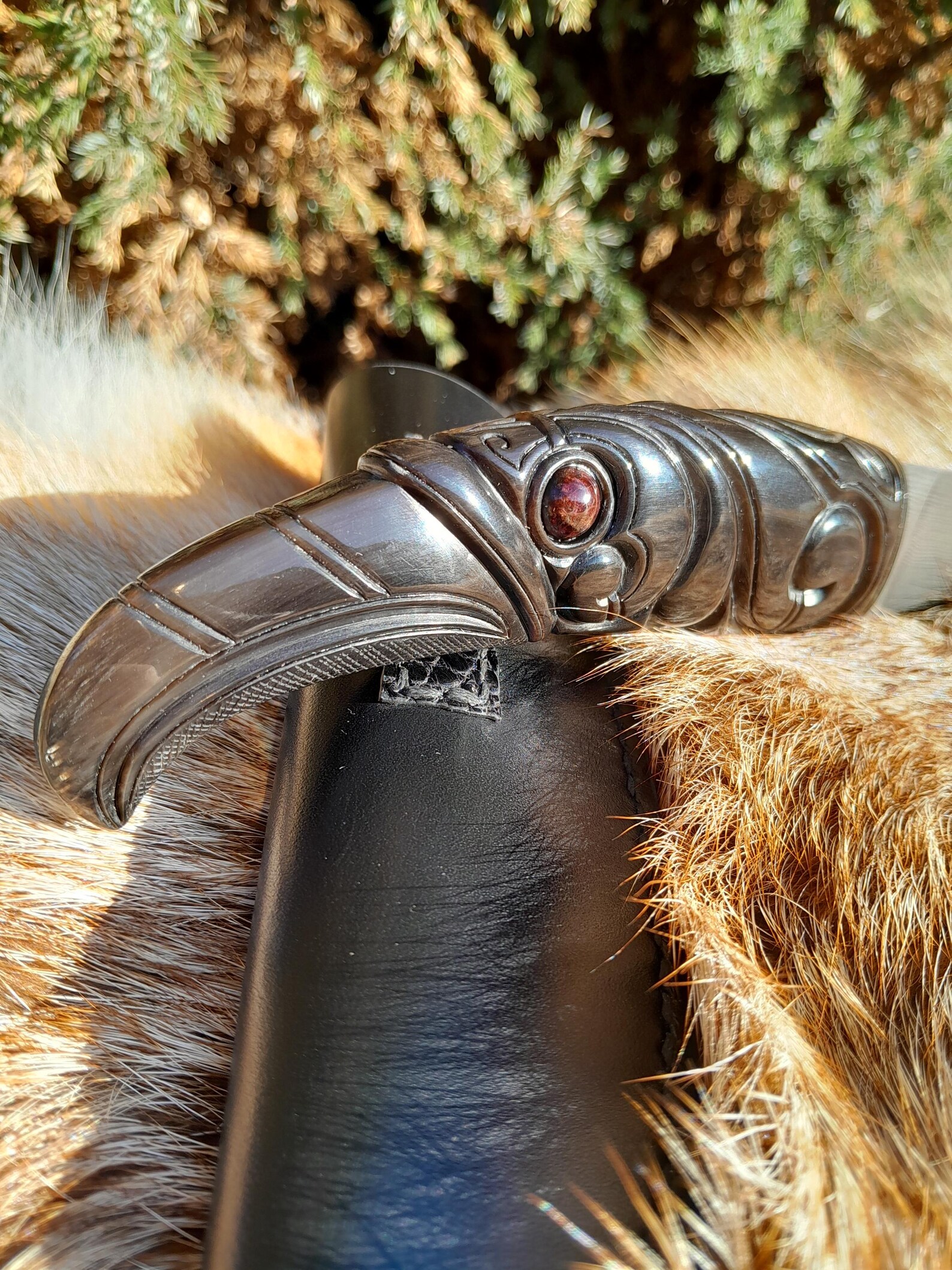 Nordic Viking Knife With Raven Head and Triquetra. Hand-carved Handle ...