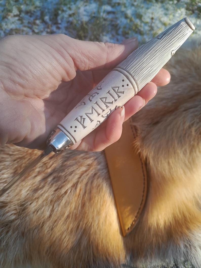 Handcrafted Viking Wolf Head Knife With Hand-carved Handle and Carbon ...