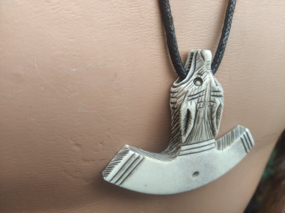 Thor's Hammer Necklace Mjolnir Amulet With Wolf Head and | Etsy