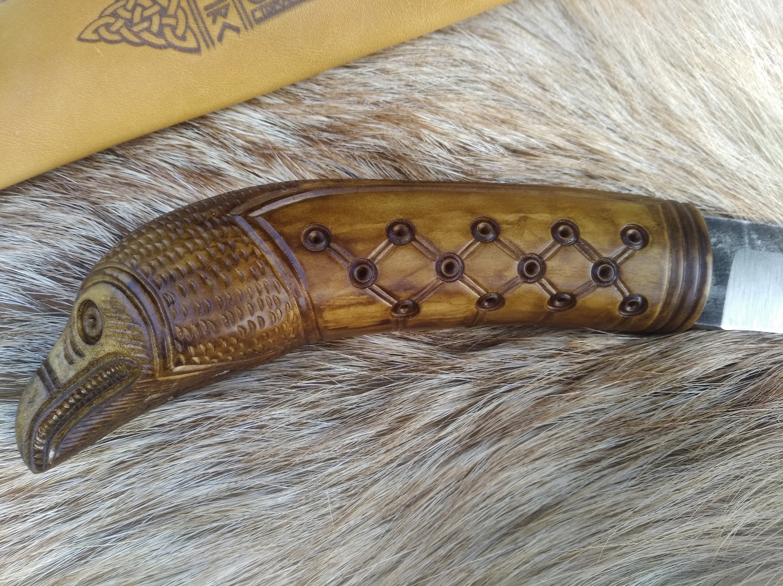 Handmade Viking Style Knife With Raven Head and Leather Sheath. Hand ...