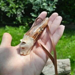 Viking Bear Head Amulet. Handcarved Moose Antler Pendant With Tiwaz ...