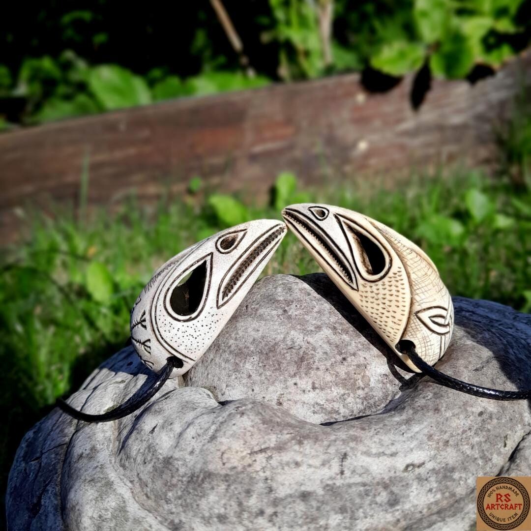Hand-carved Viking Raven Skull Amulet Necklace From Moose Antler With ...