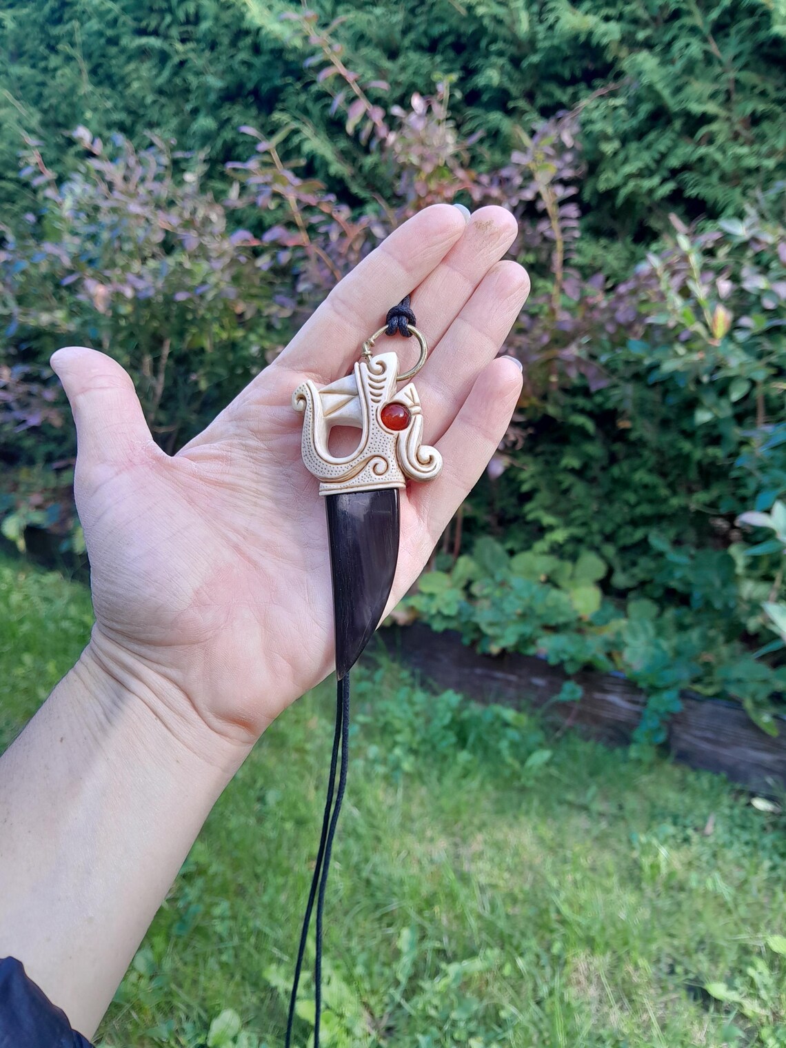 Viking Dragon Amulet, Hand-carved Moose Antler & Buffalo Horn Pendant ...